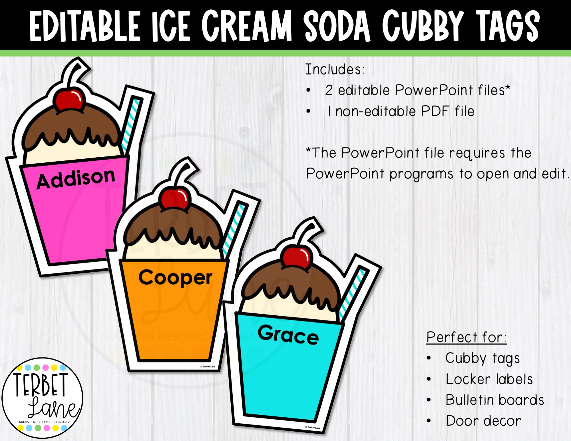 Editable Ice Cream Soda Cubby Tags | Locker Labels - Classful