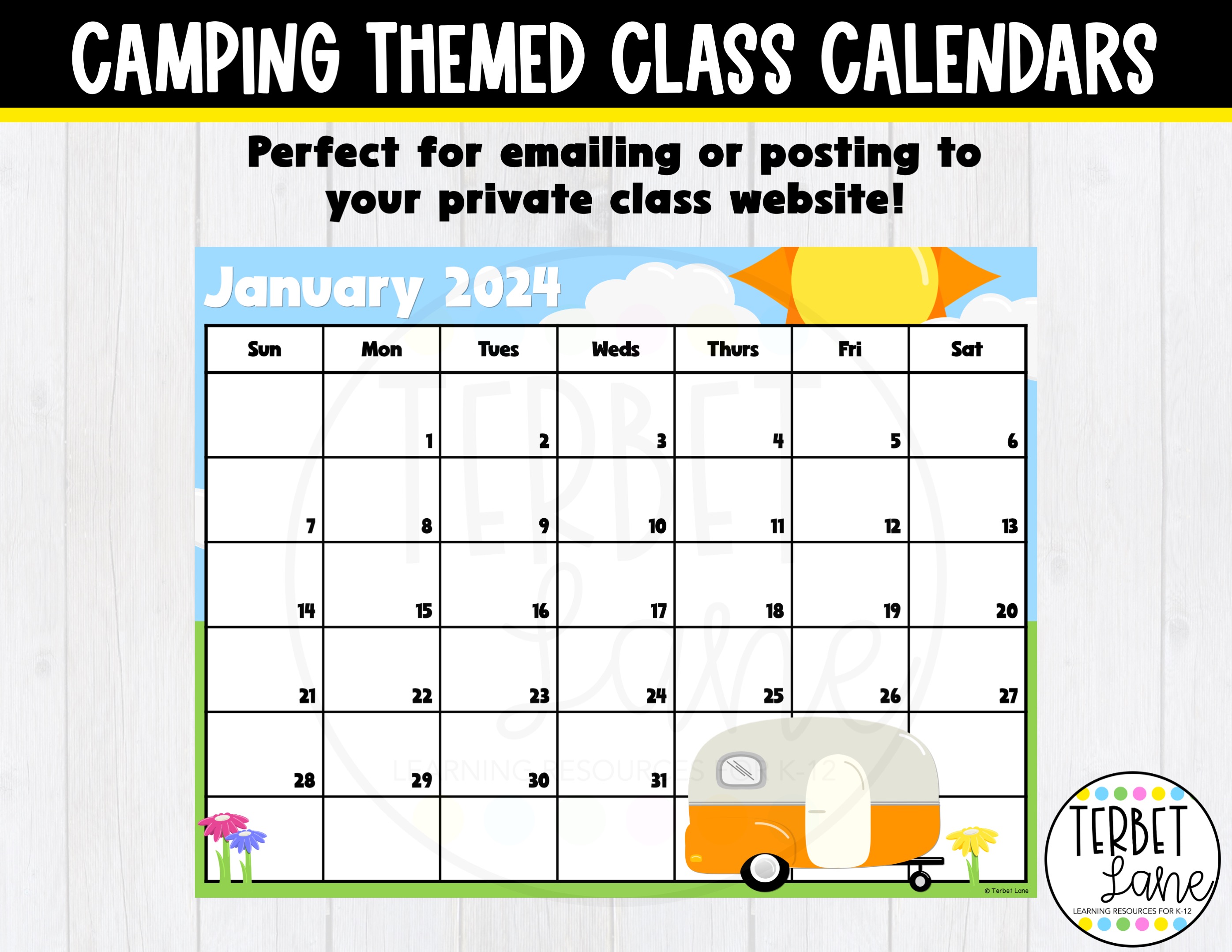 Camping Themed Editable Calendar 2023-2025 - Classful
