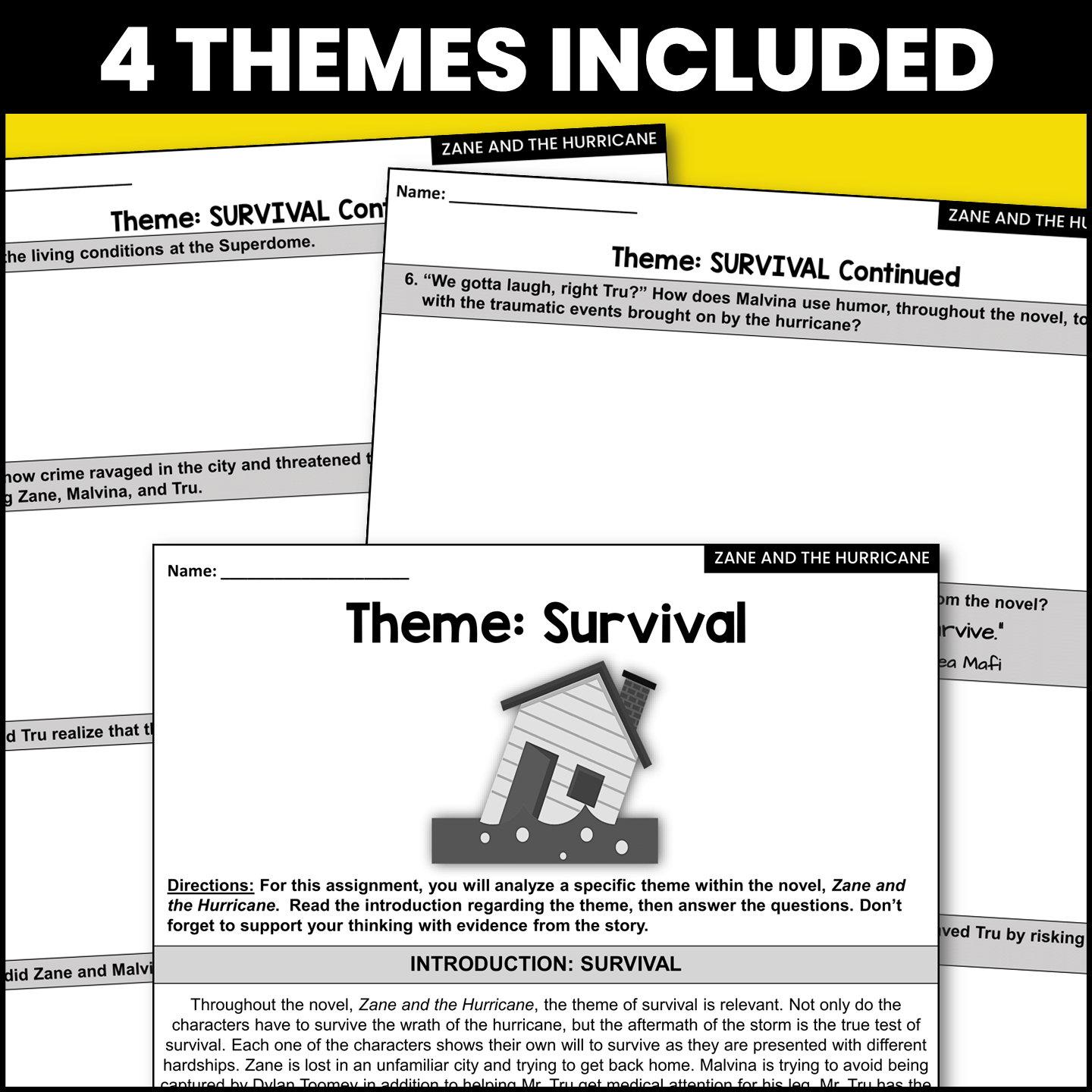 Zane and the Hurricane Novel Study Theme Activities - Classful