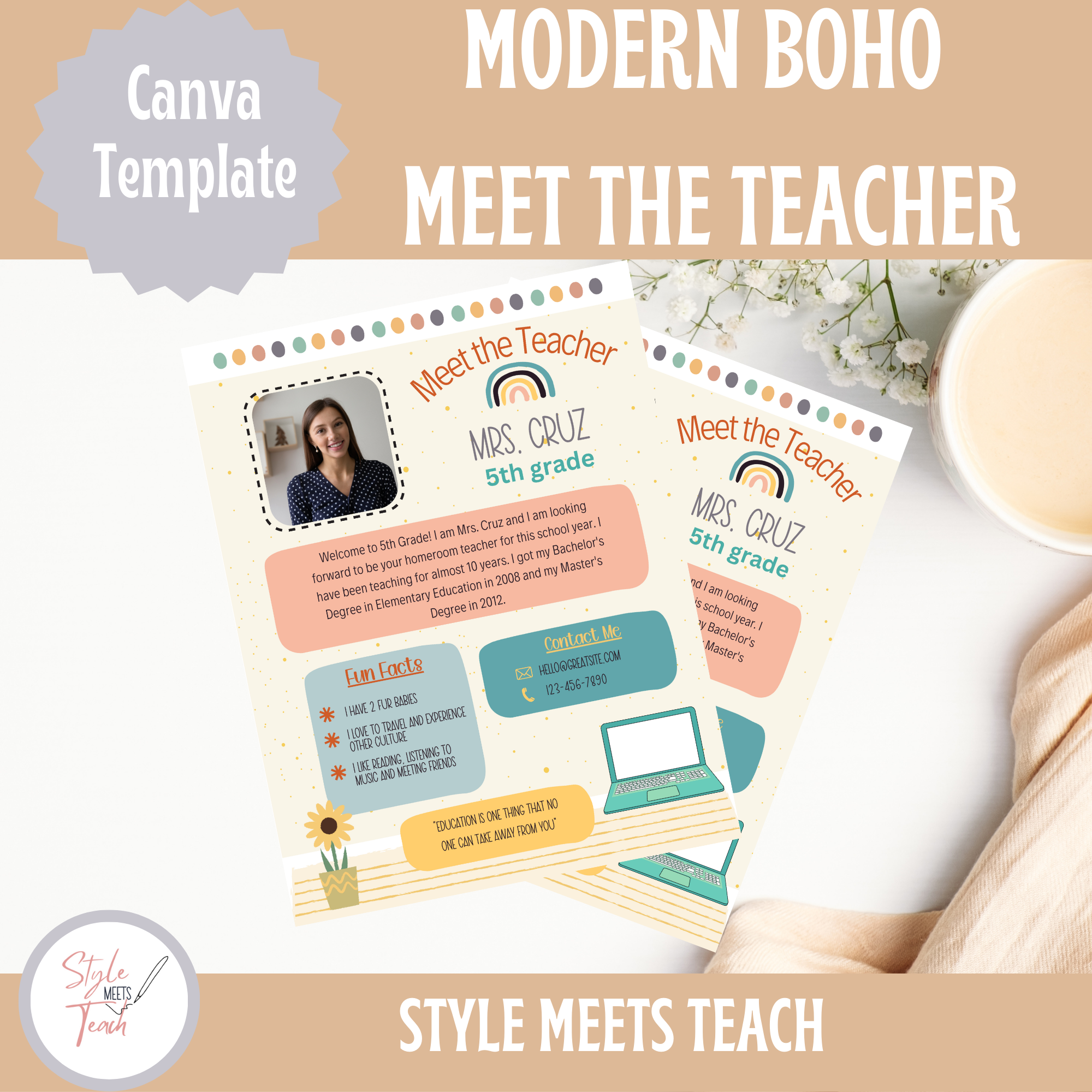 BOHO Meet the Teacher Classroom Printable Template | Meet the Teacher ...