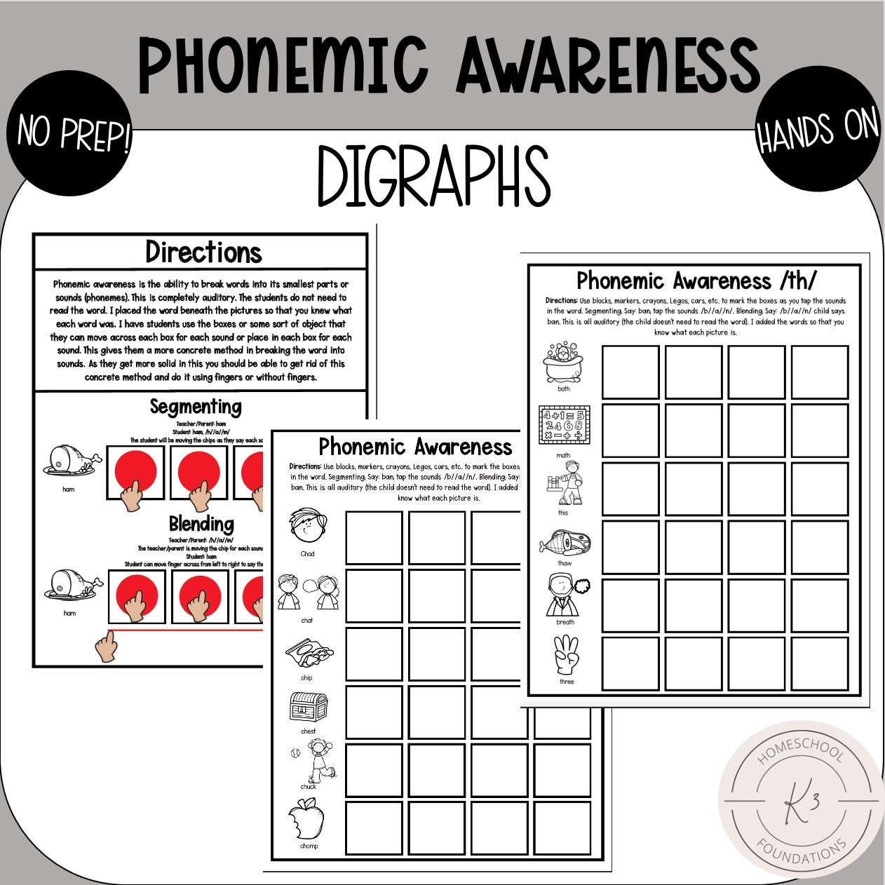 No-Prep Phonemic Awareness Practice Digraphs - Classful