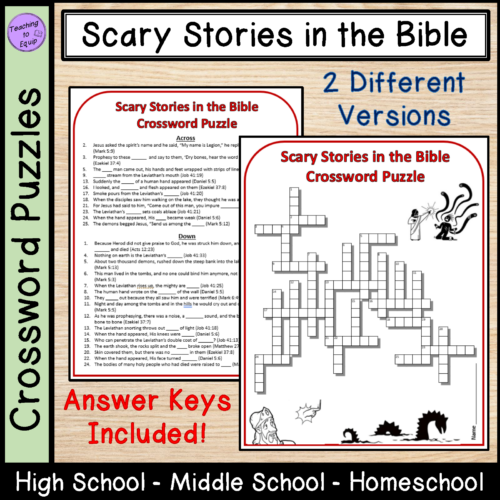 Scary Stories in Bible Crossword Puzzle Halloween - Classful