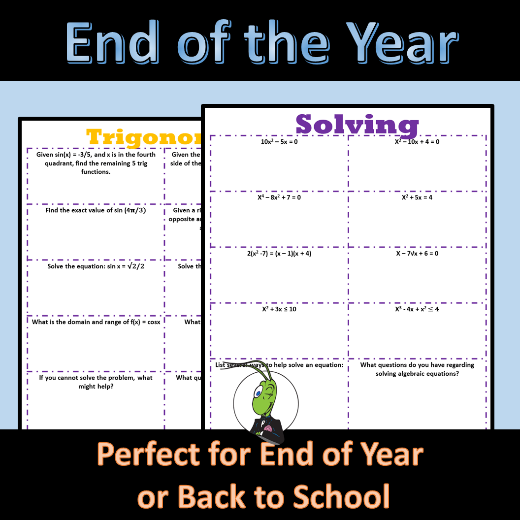 Precalculus Summer Review Packet Editable - Back to School Review ...