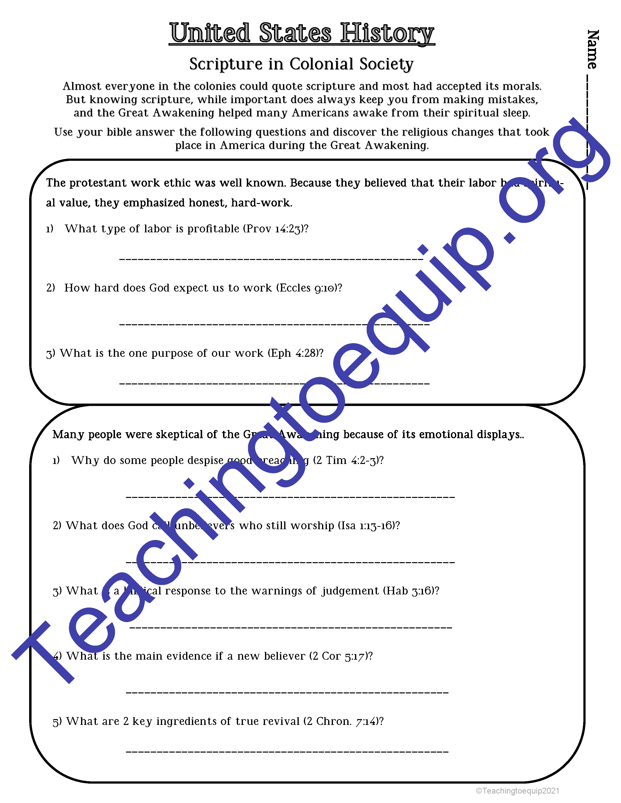 Scripture in Colonial America US History Biblical Integration - Classful