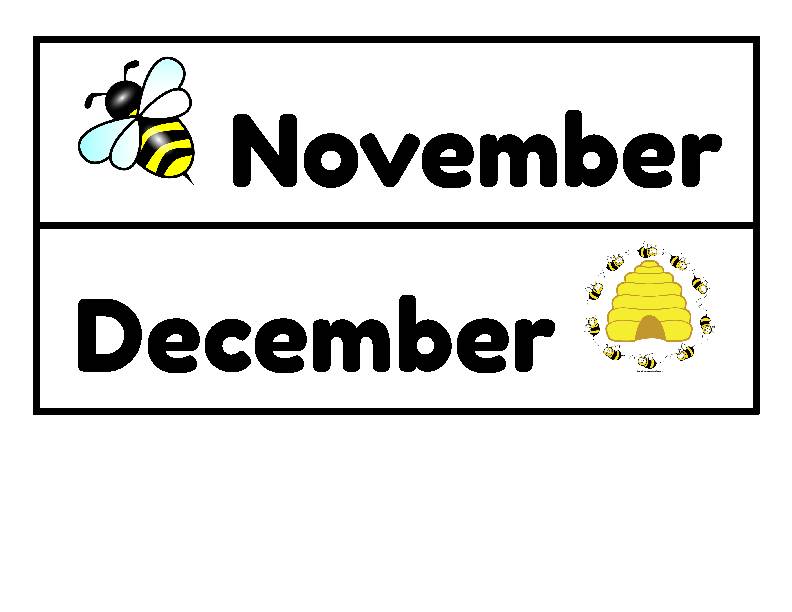 Bumblebee Themed Calendar Months - Classful