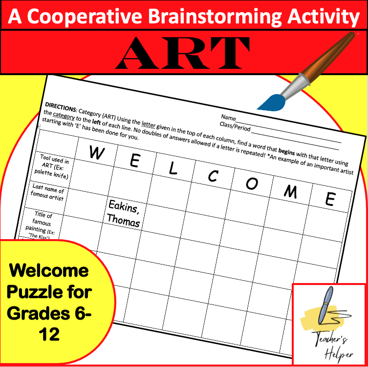 Welcome to ART Class Cooperative Brainstorming Activity-Grades 5-12 ...