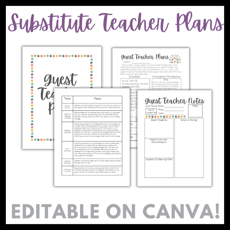 Editable Canva Substitute Teacher Plans - Classful