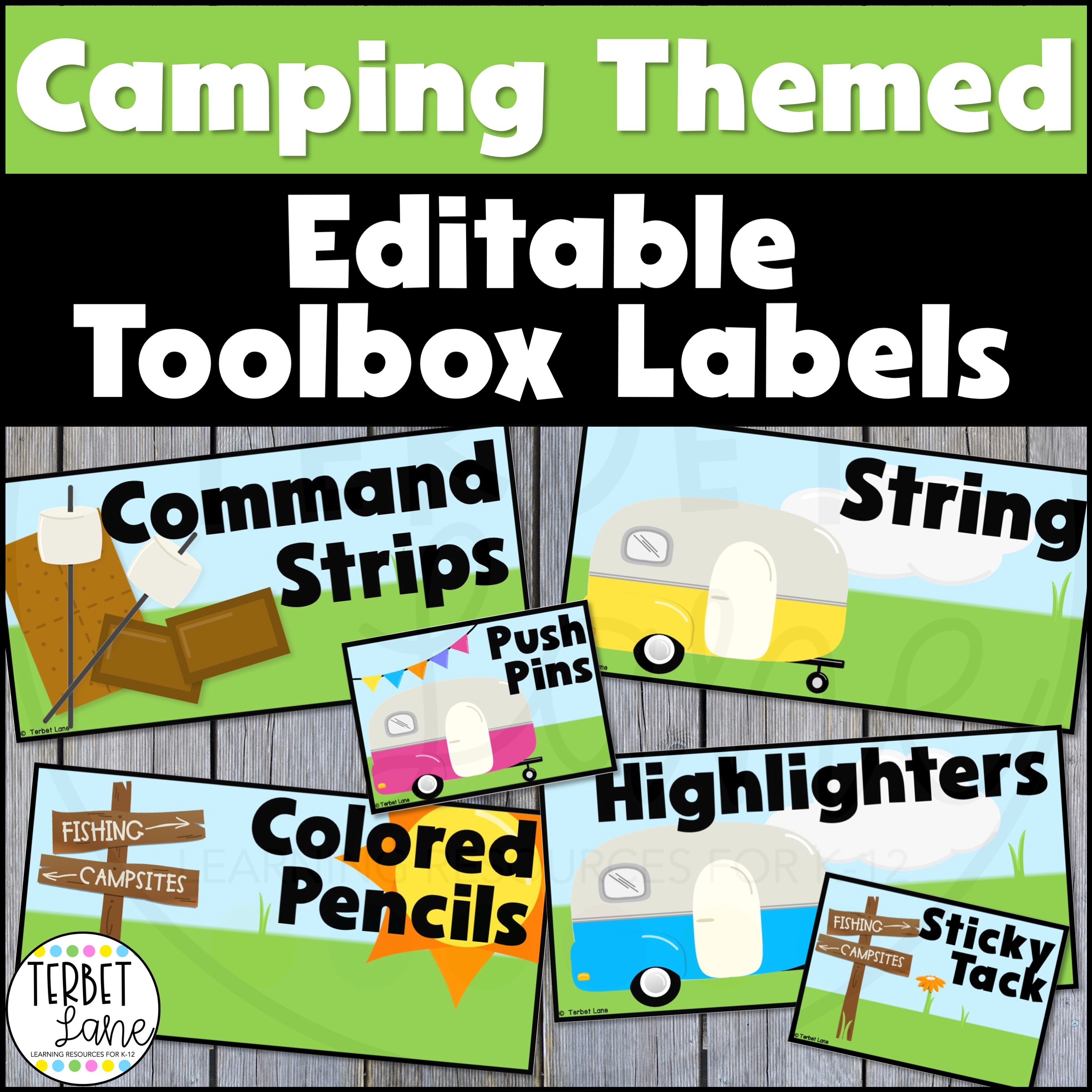 Editable Camping Themed Teacher Toolbox Labels - Classful