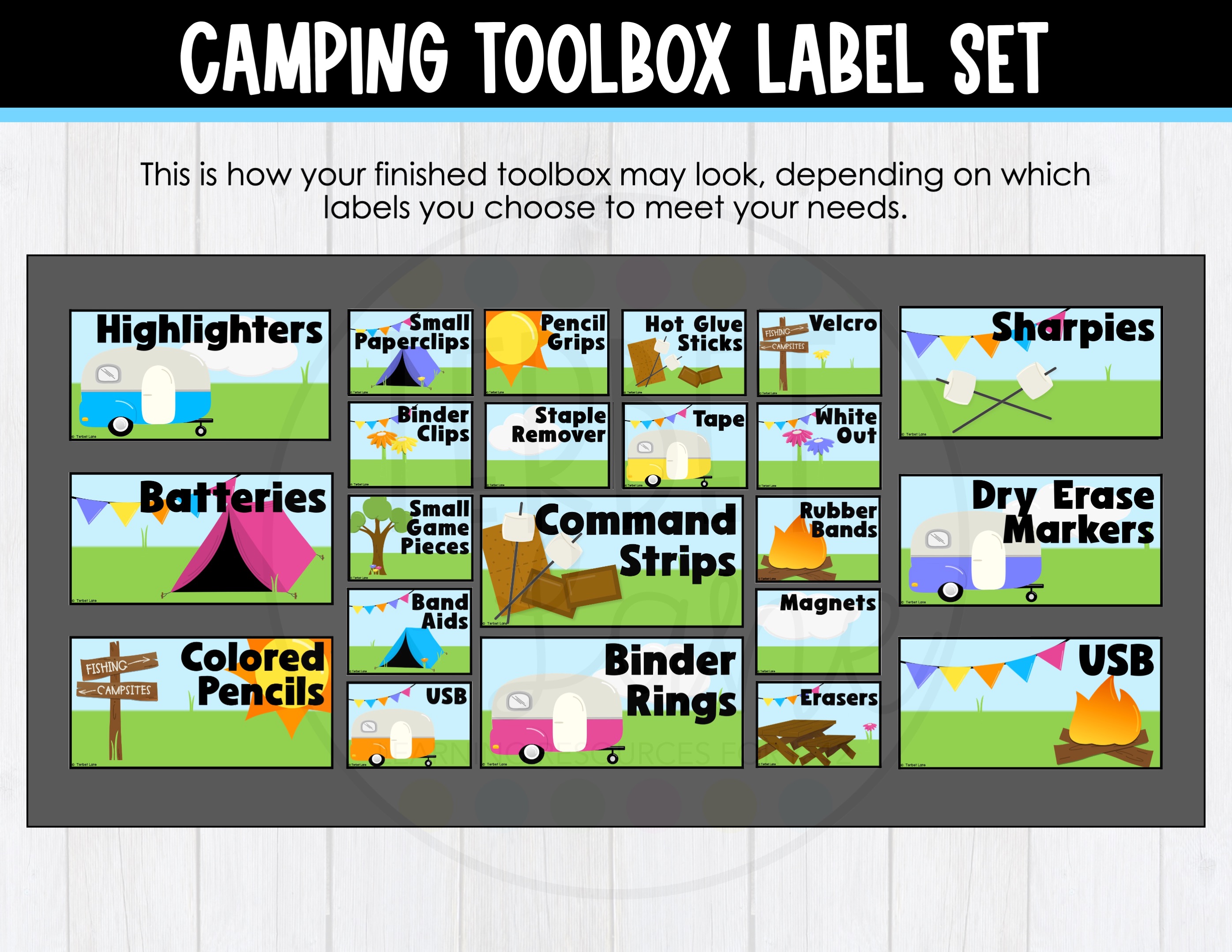Editable Camping Themed Teacher Toolbox Labels - Classful