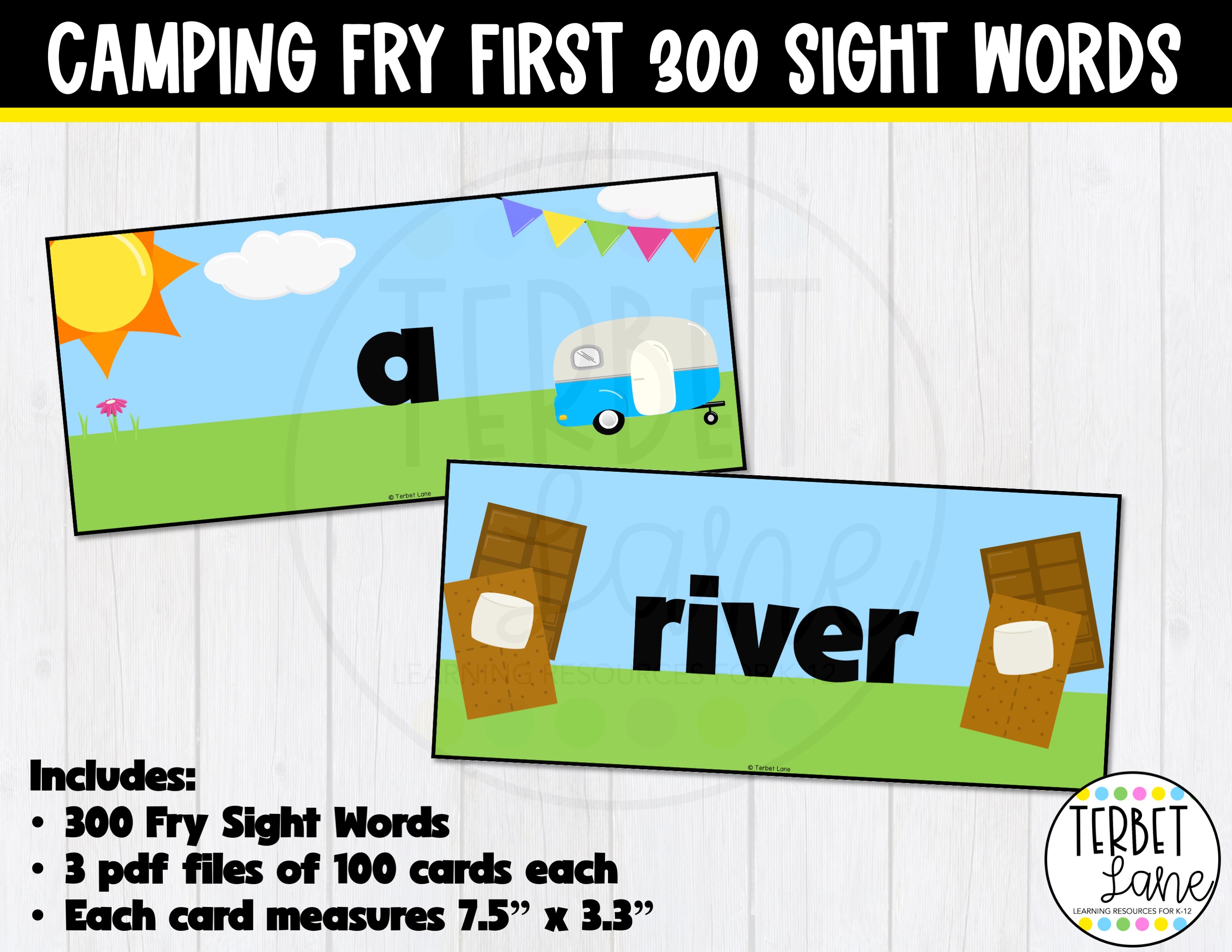 Camping Themed First 300 Fry Sight Word Cards - Classful