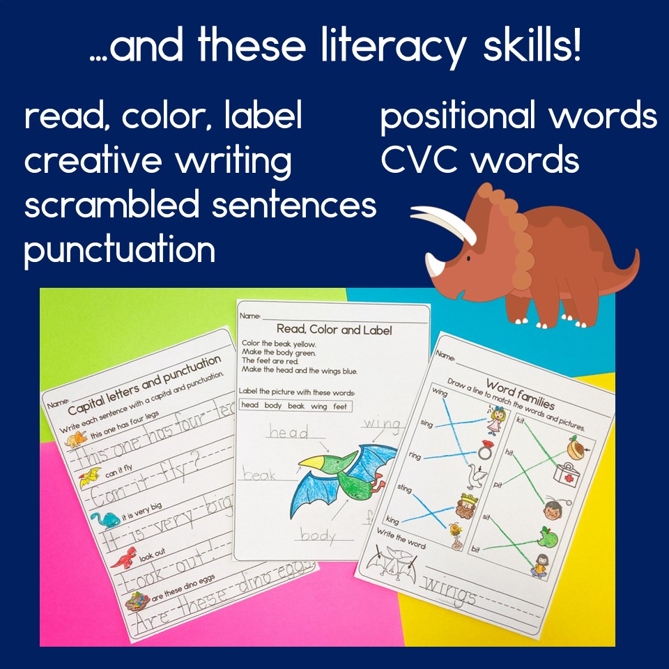 Kindergarten Summer Review Packet End of the Year Dinosaur Math and ...