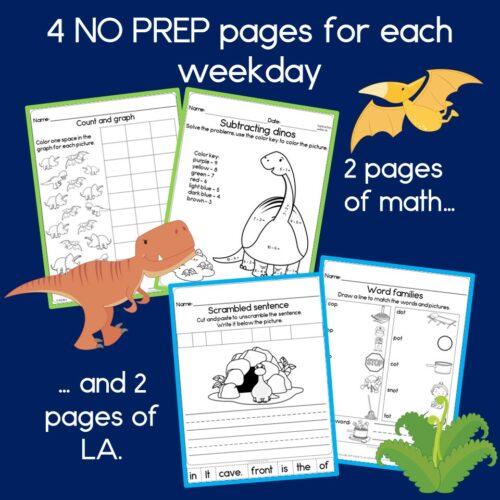 Kindergarten Summer Review Packet End of the Year Dinosaur Math and ...