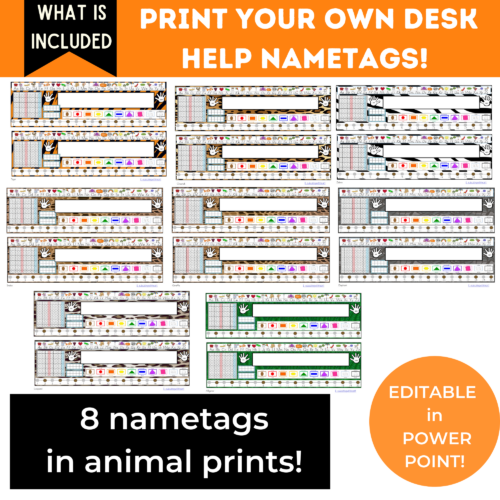 Editable Desk Help Name Tags/ Name Plates in Animal Prints - Classful