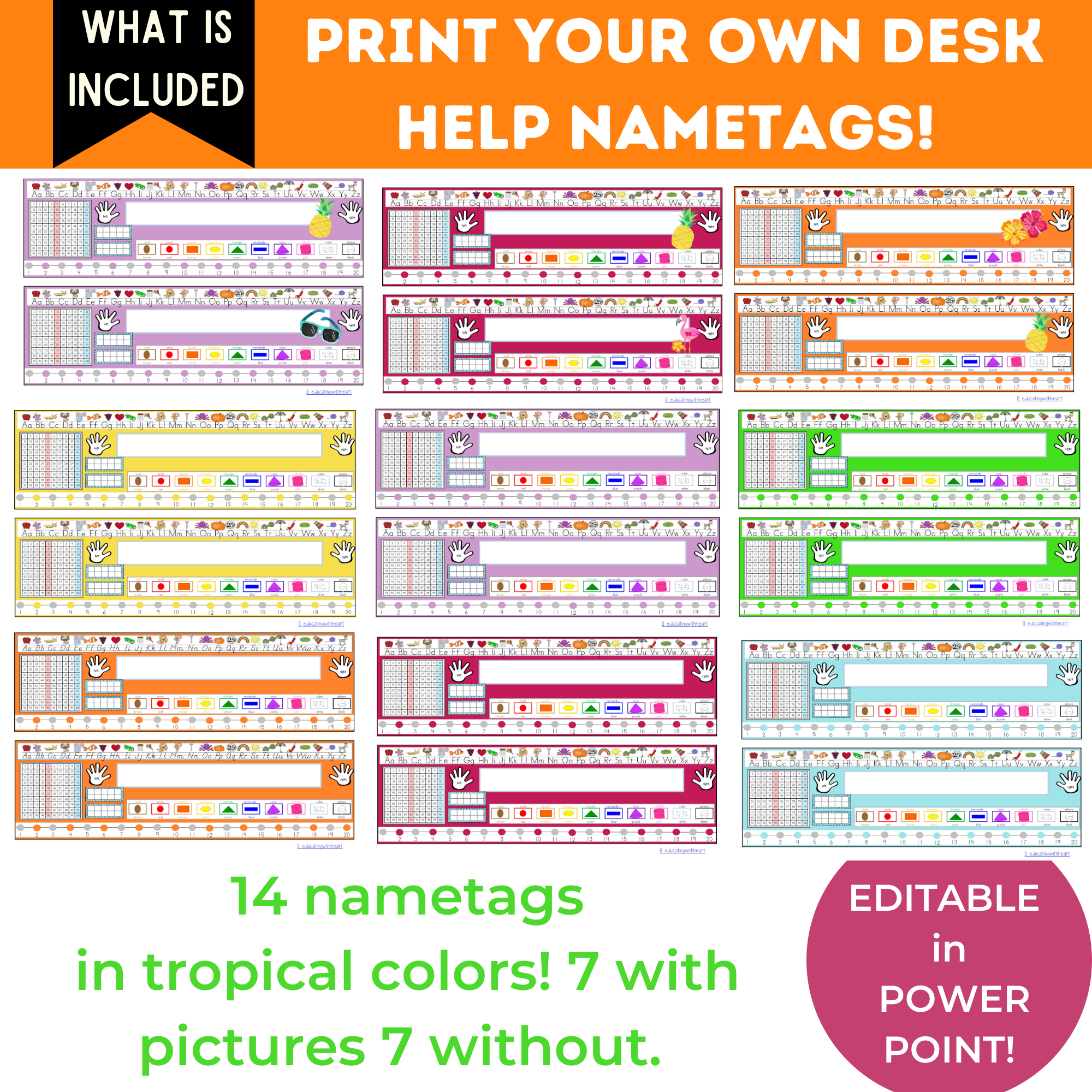 Desk Help Name Tags/ Plates in Tropical Colors - Classful