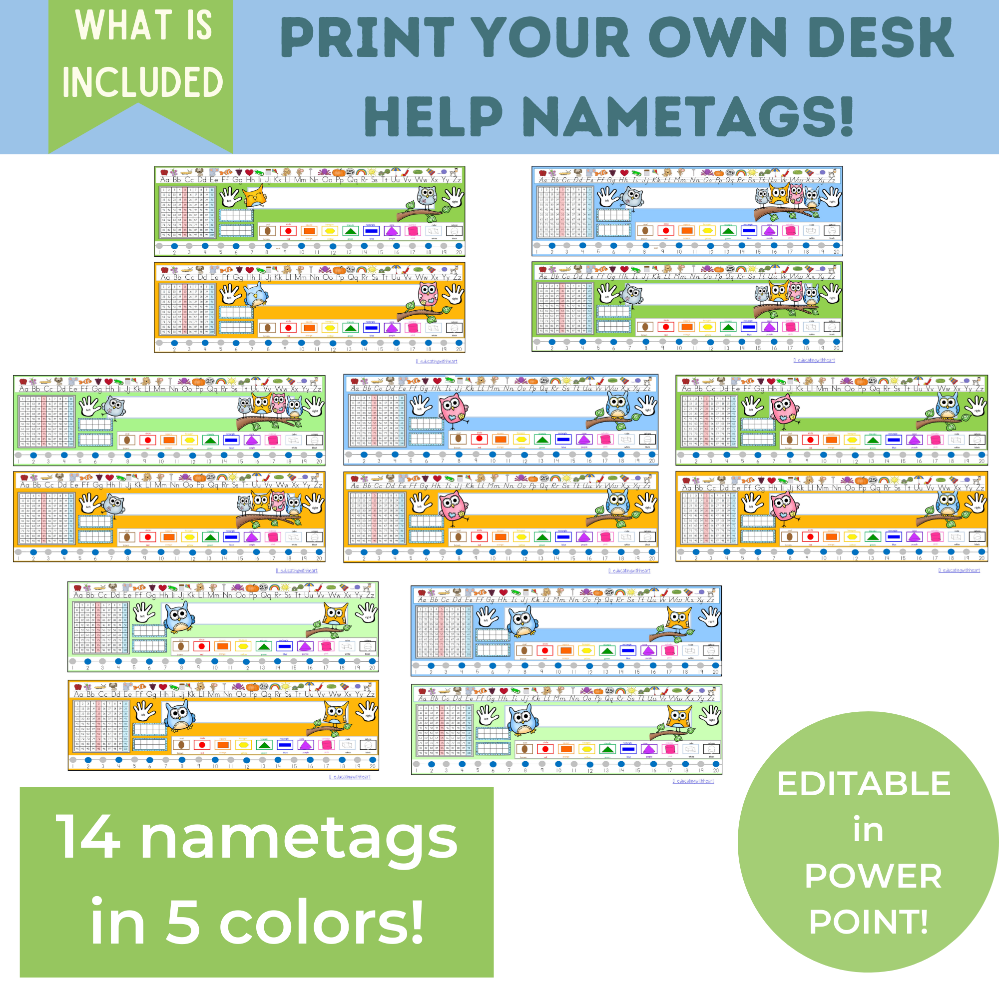 Editable Owl Desk Help Name Tags/ Name Plates - Classful