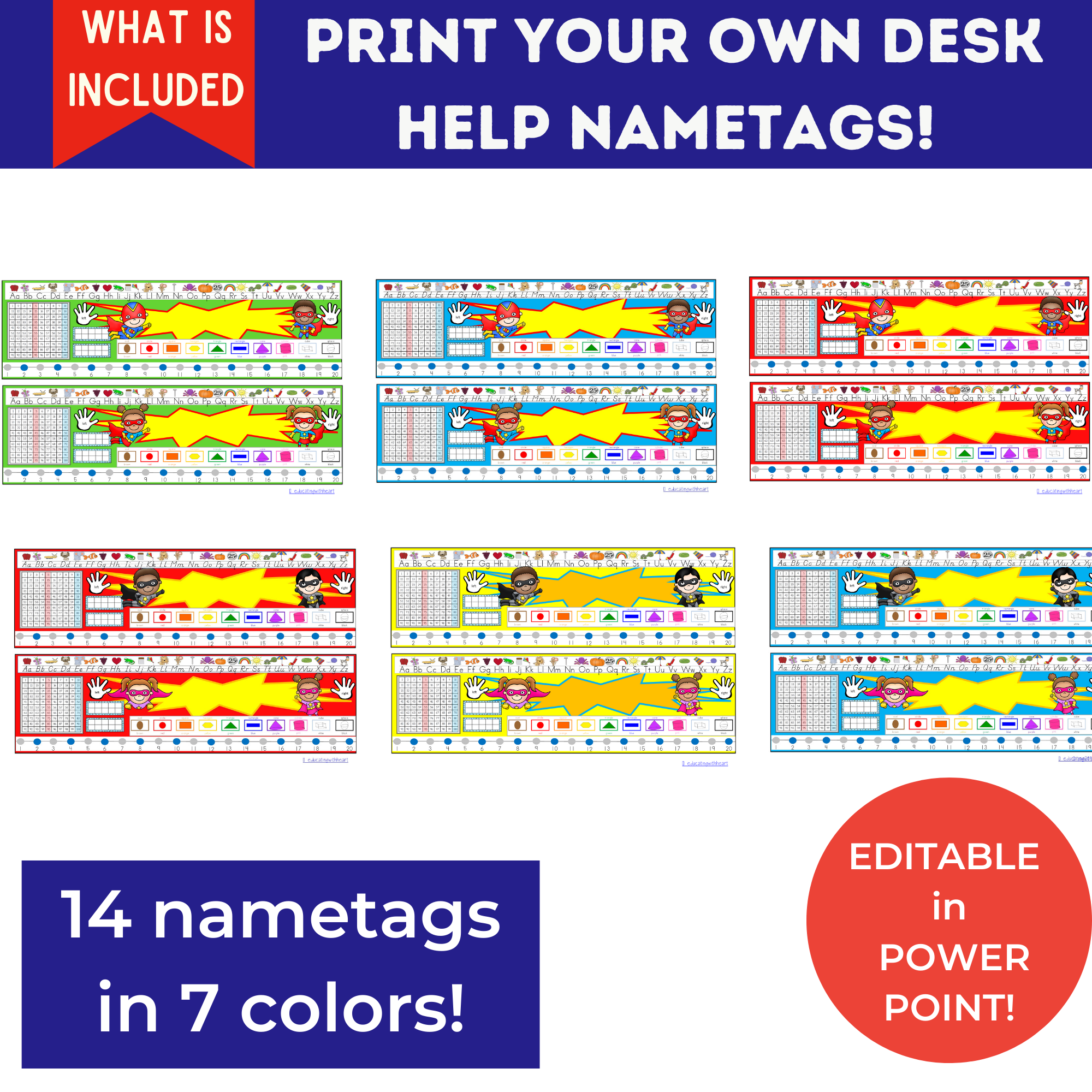 Editable Superhero Desk Help Name tags / name plates - Classful