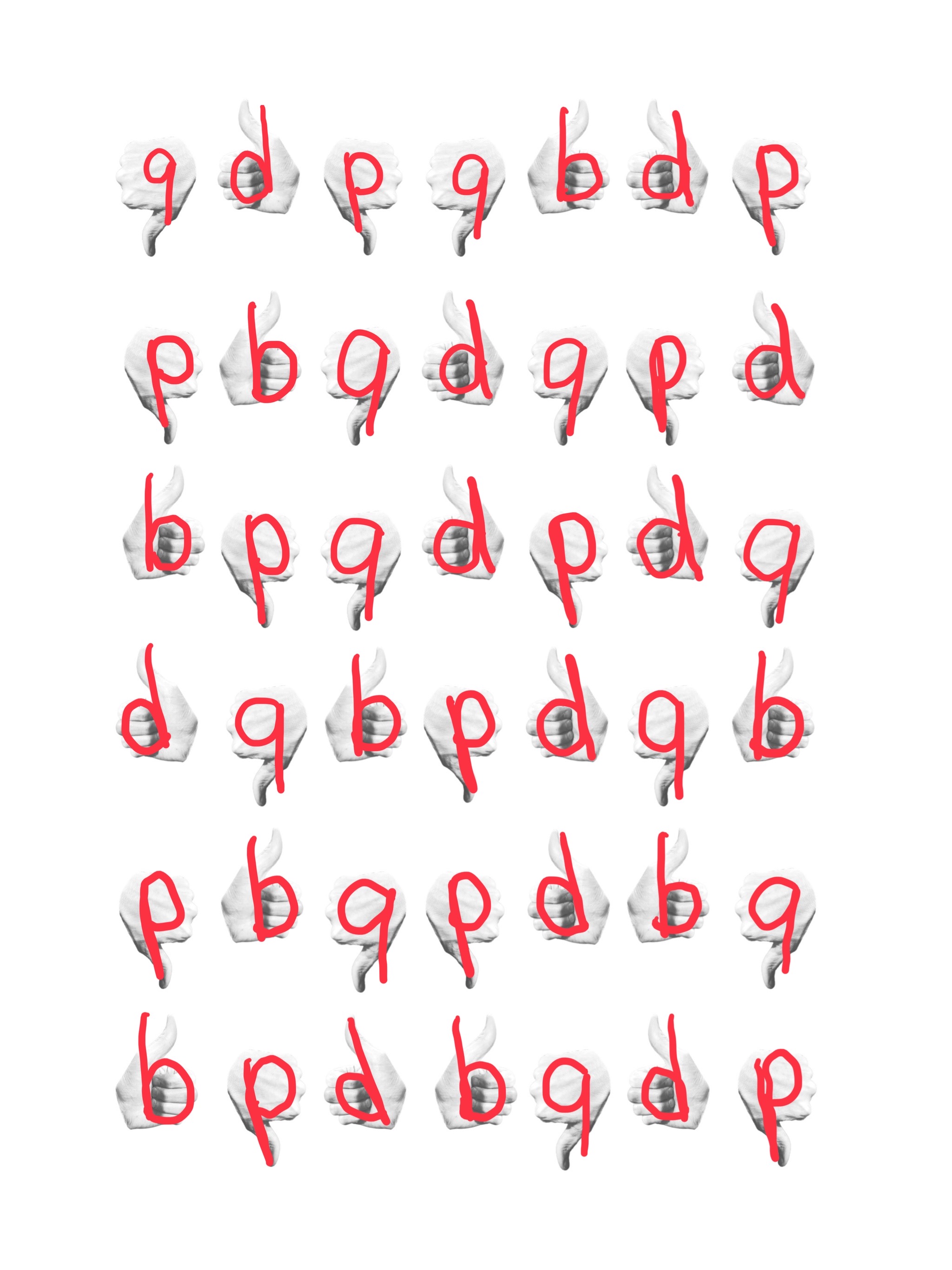 Writing d,b,p,q Over Hand Positions (Dyslexia Activities) - Classful