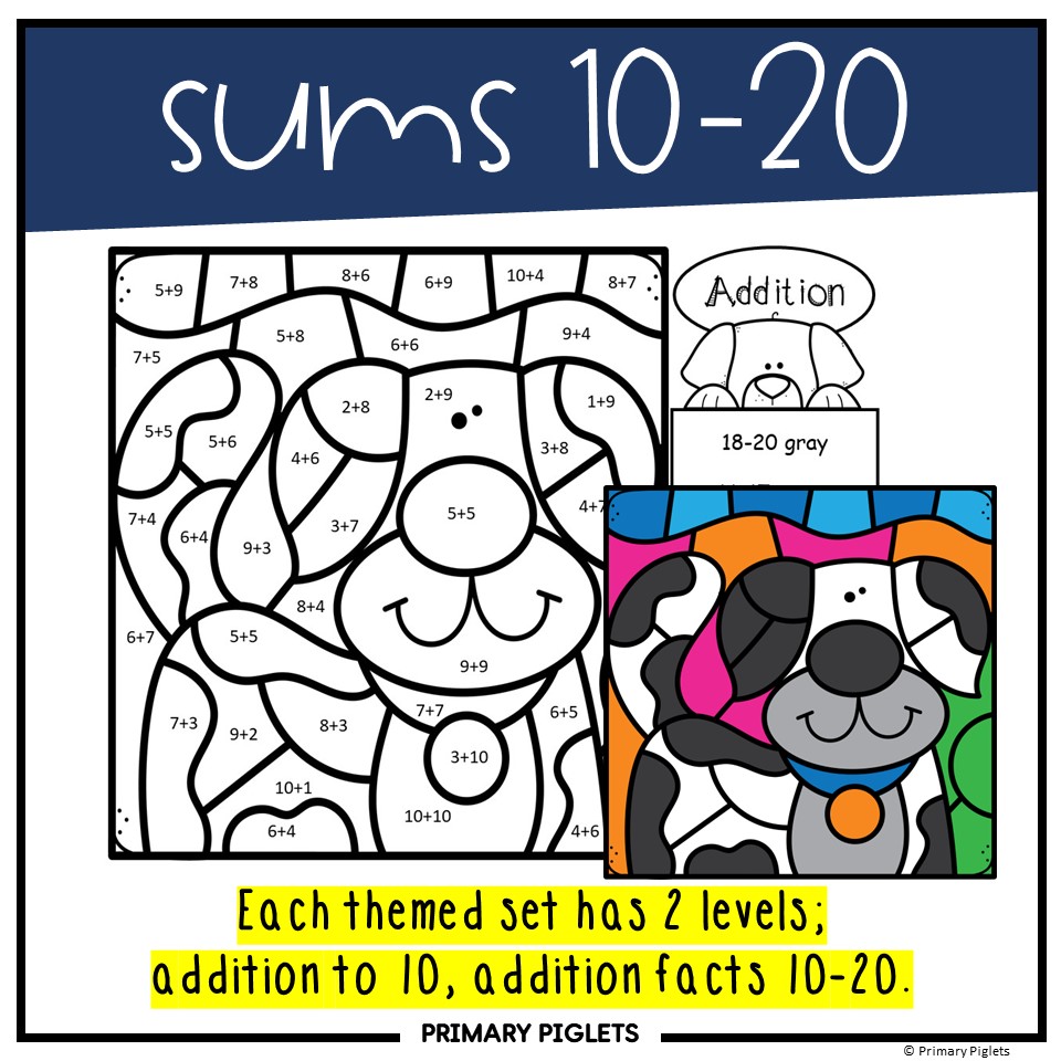 Addition Color by Code Addition Color by Number Addition to 20 Math ...