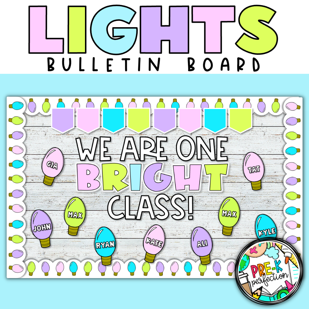 Pastel Holiday Light Bulletin Board | Christmas Classroom Decor - Classful