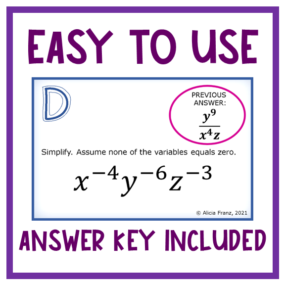 Negative Exponents Activity Digital and Printable Scavenger Hunt - Classful