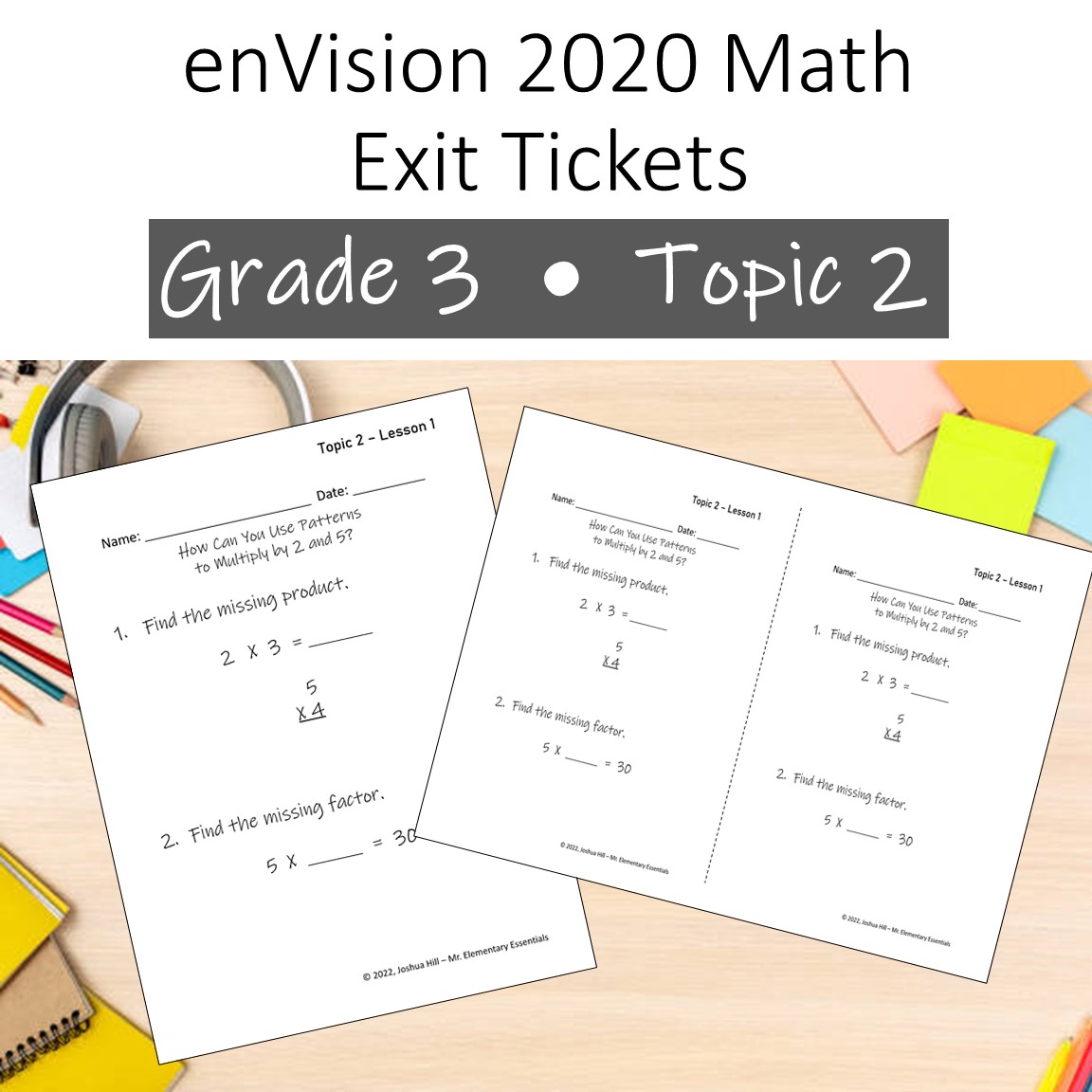 Envision/Savvas Math 2020 **PRINT & GO** Grade 3, Topic 2 Exit Tickets ...
