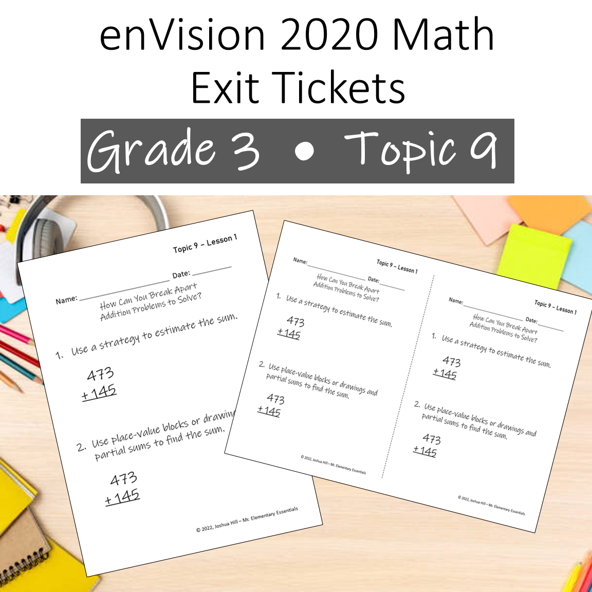 Envision/Savvas Math 2020 **PRINT & GO** Grade 3, Topic 9 Exit Tickets ...