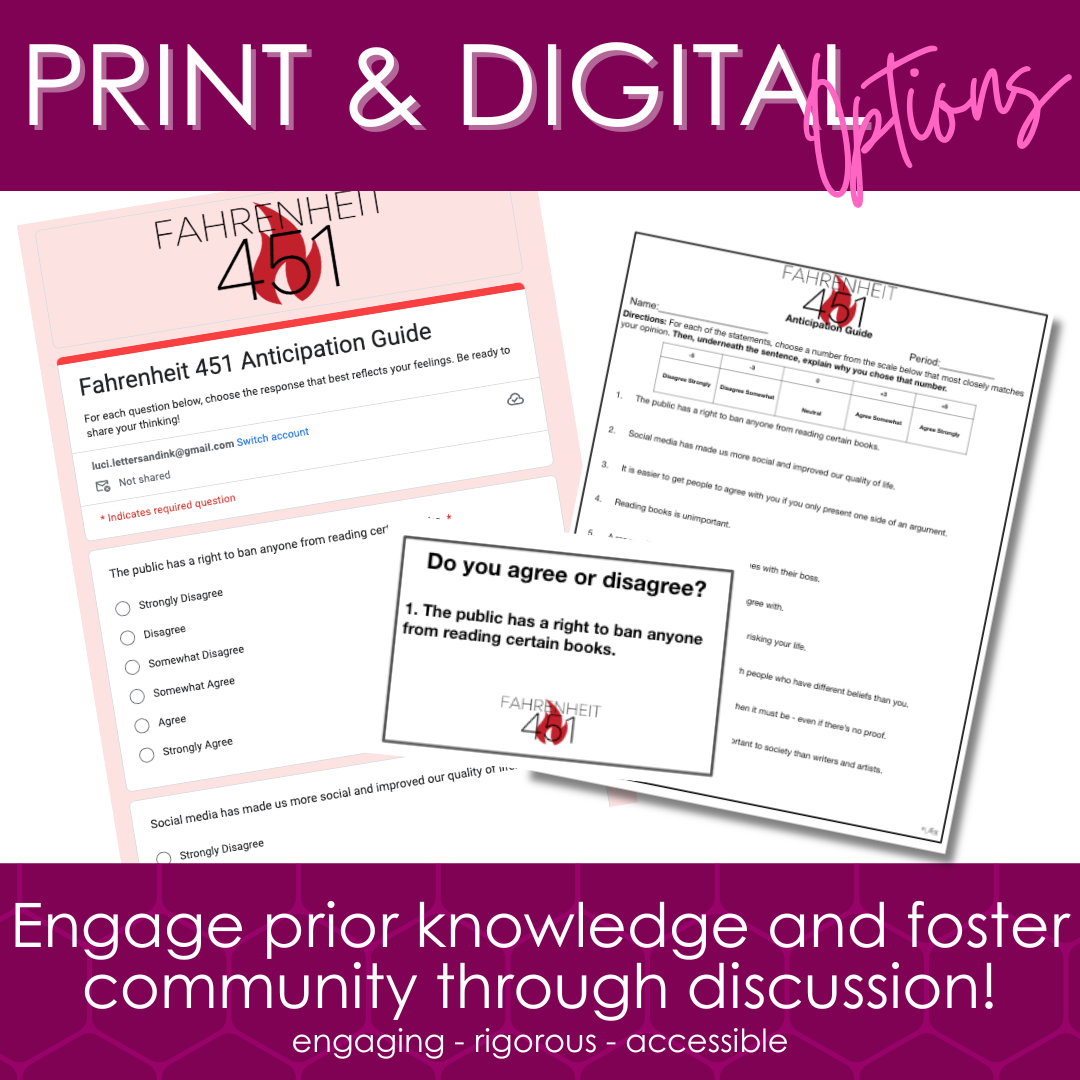 Fahrenheit 451 Anticipation Guide | Pre-Reading and Context Activity ...