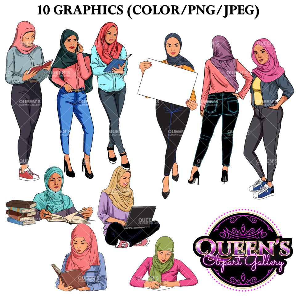 Hijab Girls Clipart | Women in Hijabs Clipart | Hijab Clipart ...