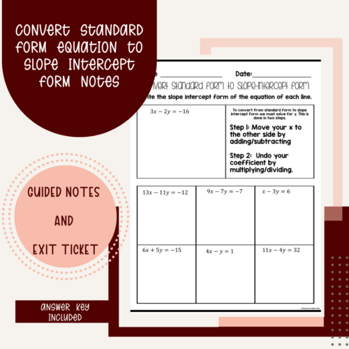 Convert Standard Form Equation to Slope Intercept Form Notes-TEKS A.2B ...