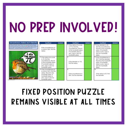 Circumference Radius and Diameter of Circles Activity Digital Pixel Art ...