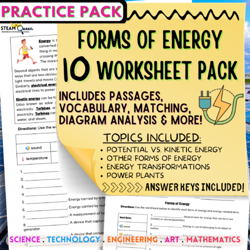 Energy Transformations - 10 Editable Worksheets for Middle School ...