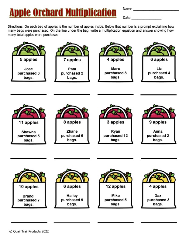 Multiplication and Division Word Problem Worksheets - Apple Themed ...