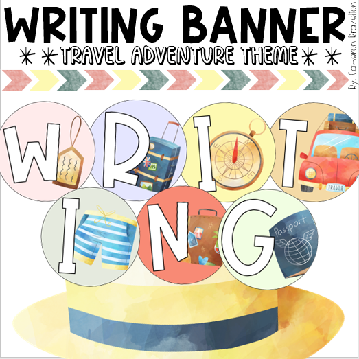 Writing Banner Class Decor Bulletin Board Travel Adventure Watercolor ...