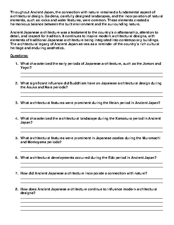 Ancient Japan- Architecture of Ancient Japan Worksheet Assignment (PDF ...